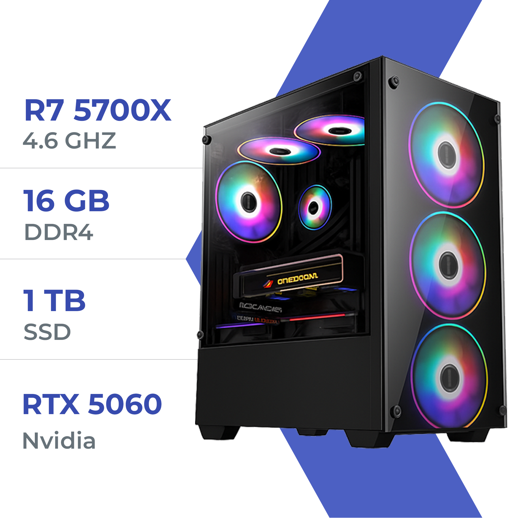 PC Gamer Techspace R7 5700X/1TB SSD/16GB/RTX 5060 - Techspace.ma