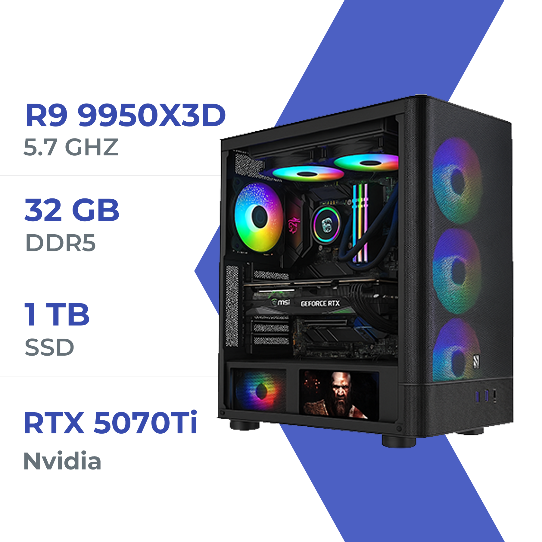 PC Gamer Techspace Ryzen 9 9950X3D/1TB SSD/32GB/RTX 5070Ti - Techspace.ma