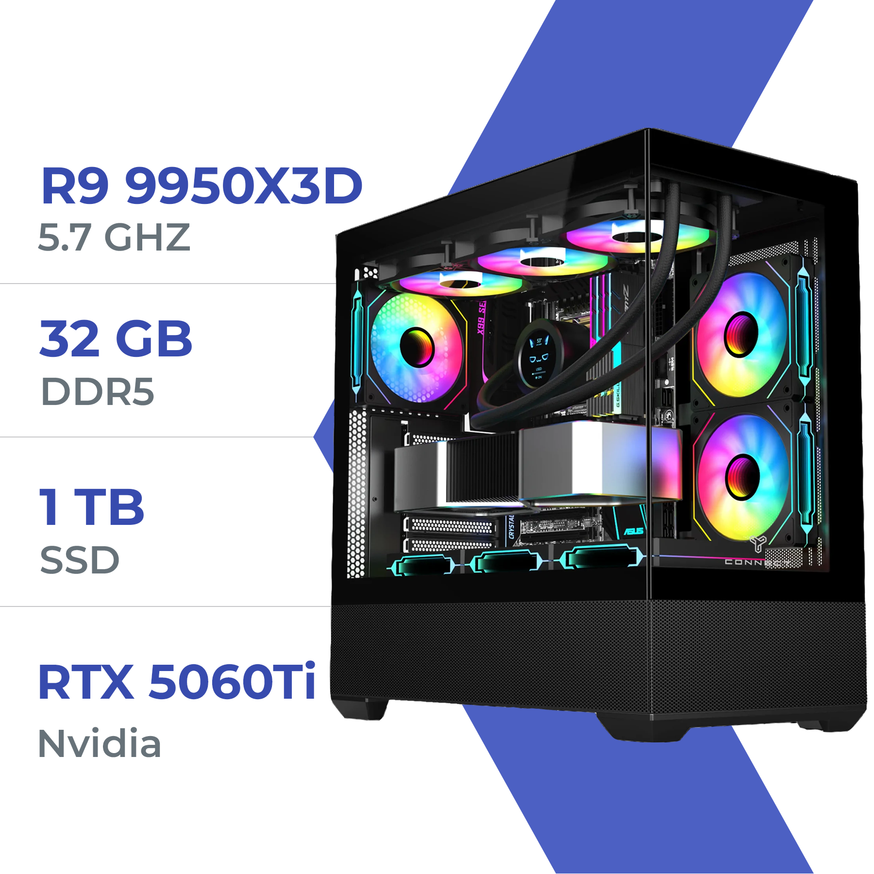 PC Gamer Techspace R9 9950X3D /1TB SSD/32GB/RTX 5060 Ti 8GB - Techspace.ma